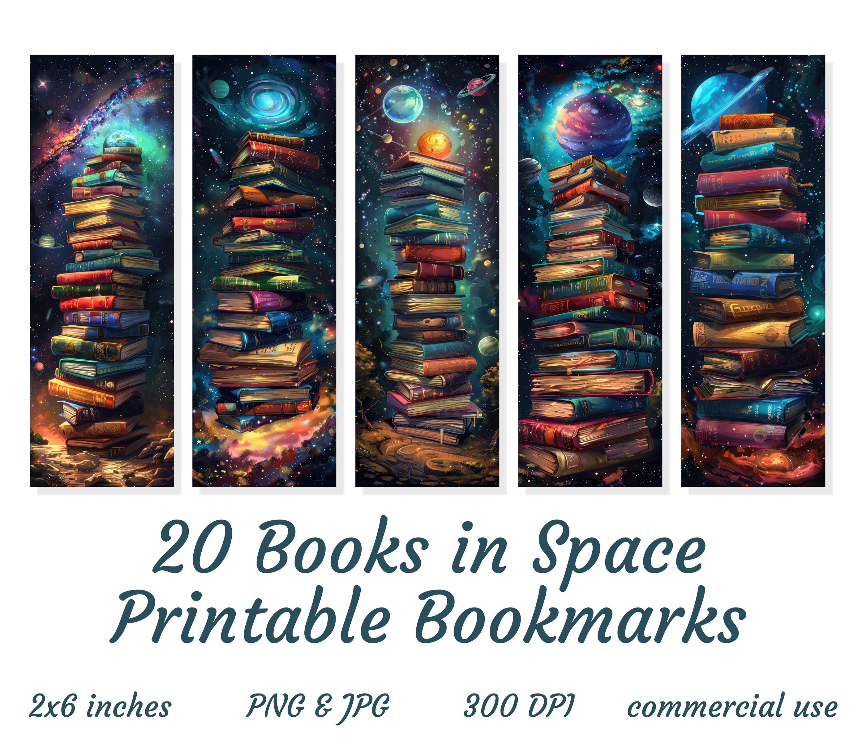 20 Books in Space Printable Bookmarks, Bookmark Set, Galaxy Sublimation ...
