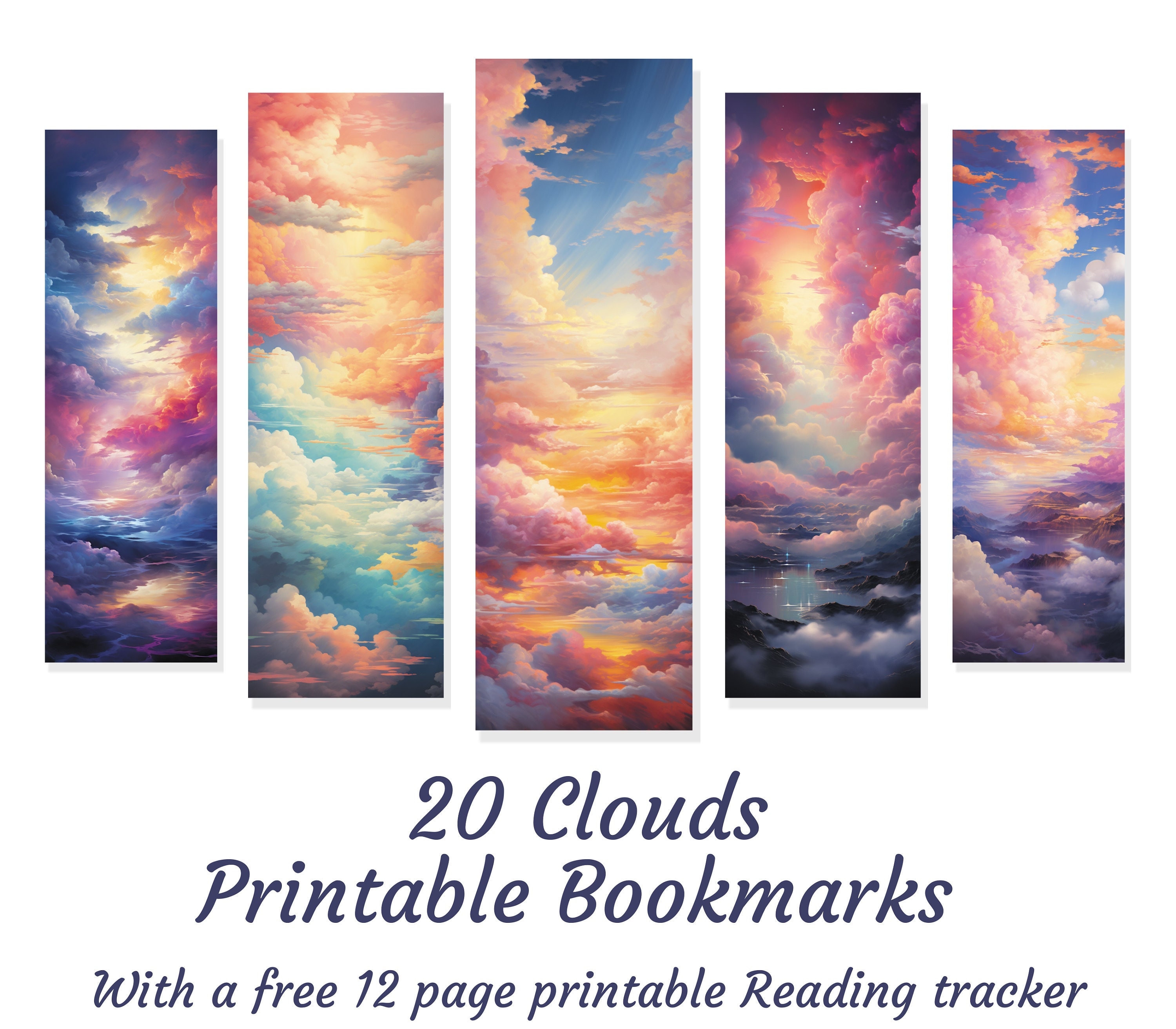 20 Clouds Printable Bookmarks, Decorative Clouds Design, Fluffy Clouds ...