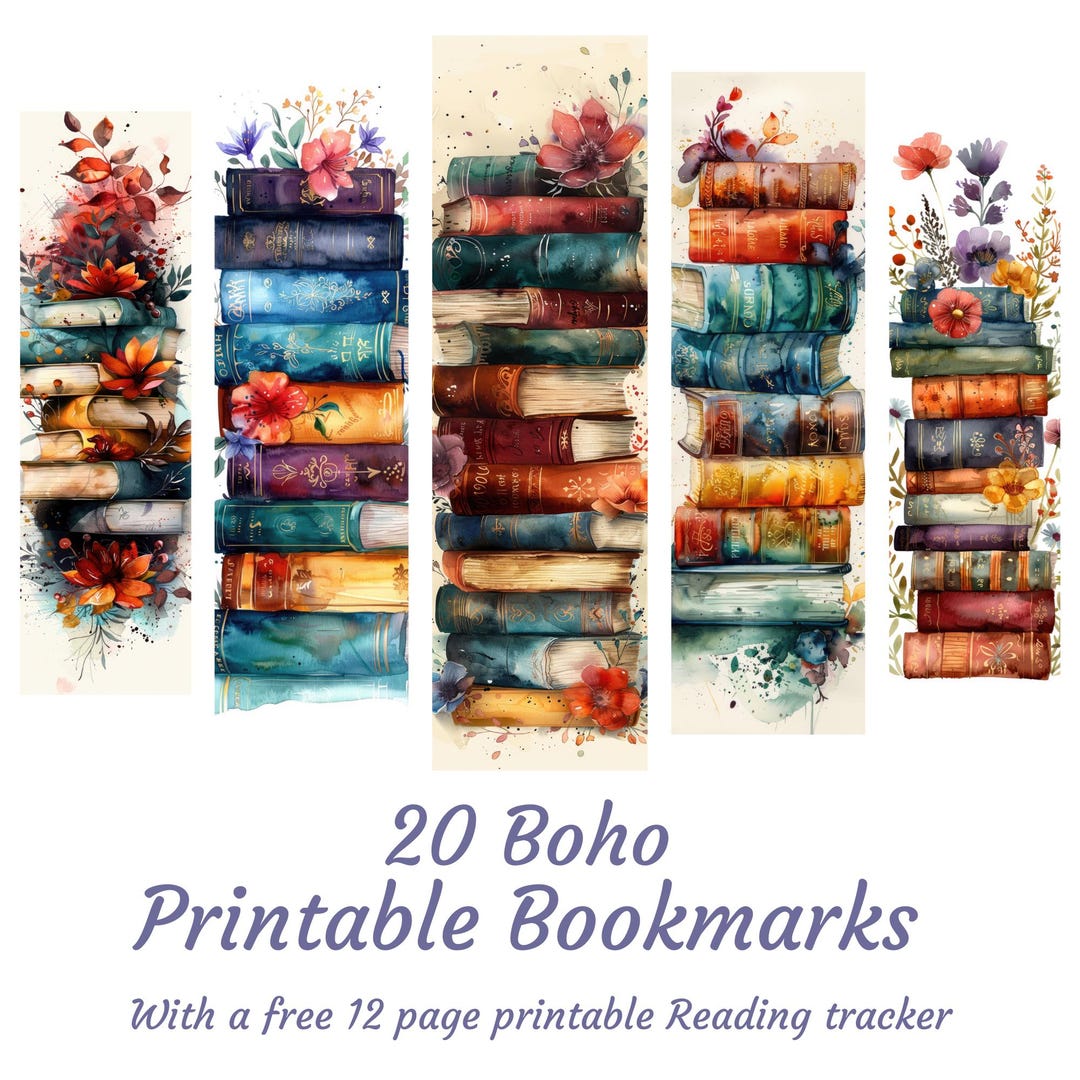 20 Boho Bookmarks, Printable Bookmark Set, Boho Sublimation, Bookmark ...