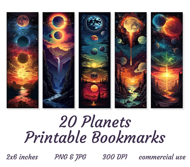 20 Planets Bookmarks, Galaxy Bookmark Set, Galaxy Sublimation, Bookmark ...