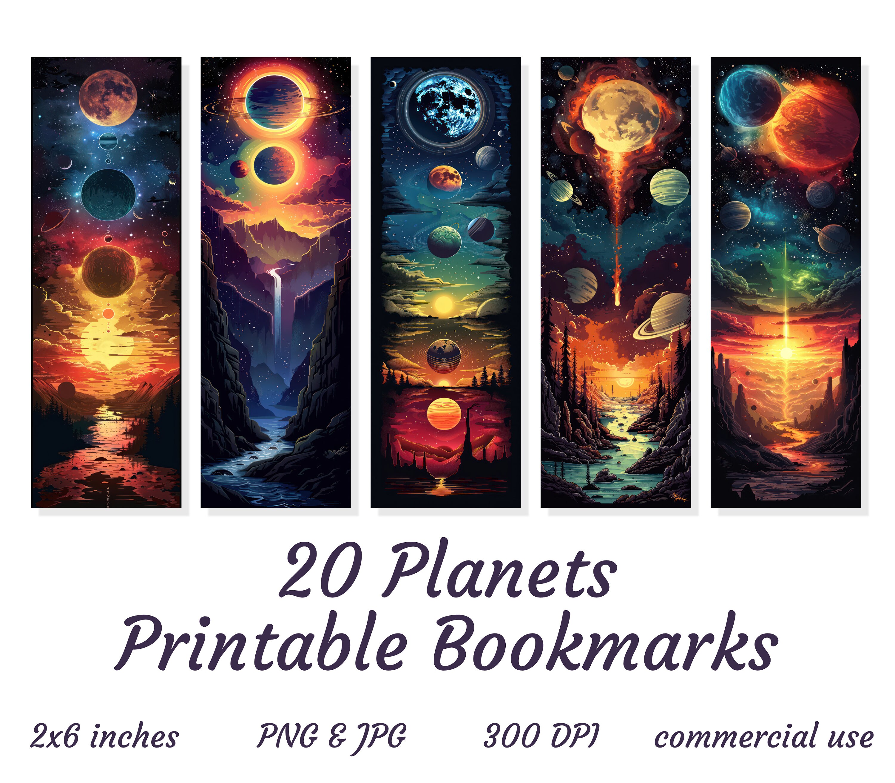 20 Planets Bookmarks, Galaxy Bookmark Set, Galaxy Sublimation, Bookmark ...