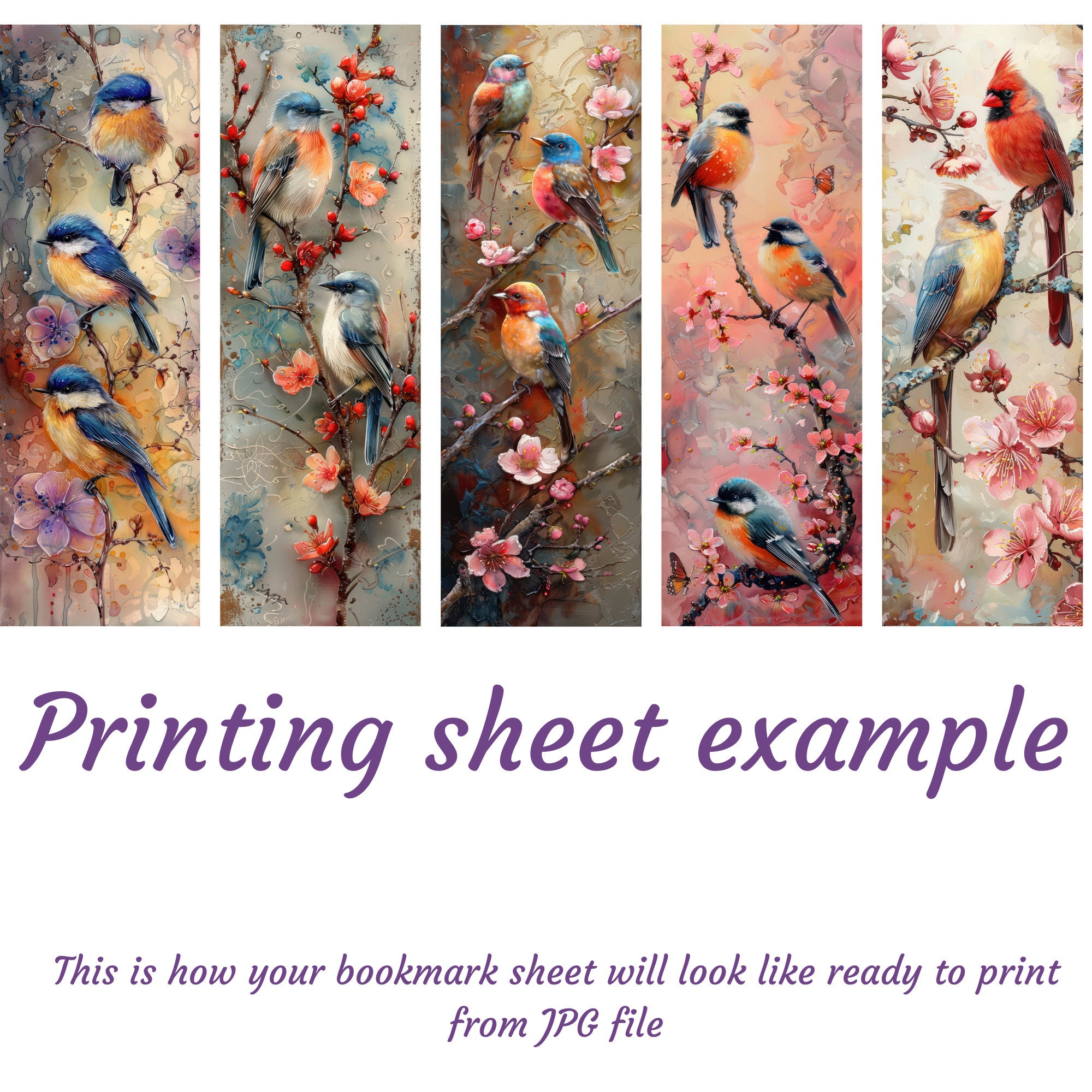 20 Watercolor Spring Birds Bookmarks, Printable Bookmarks, Sublimation ...
