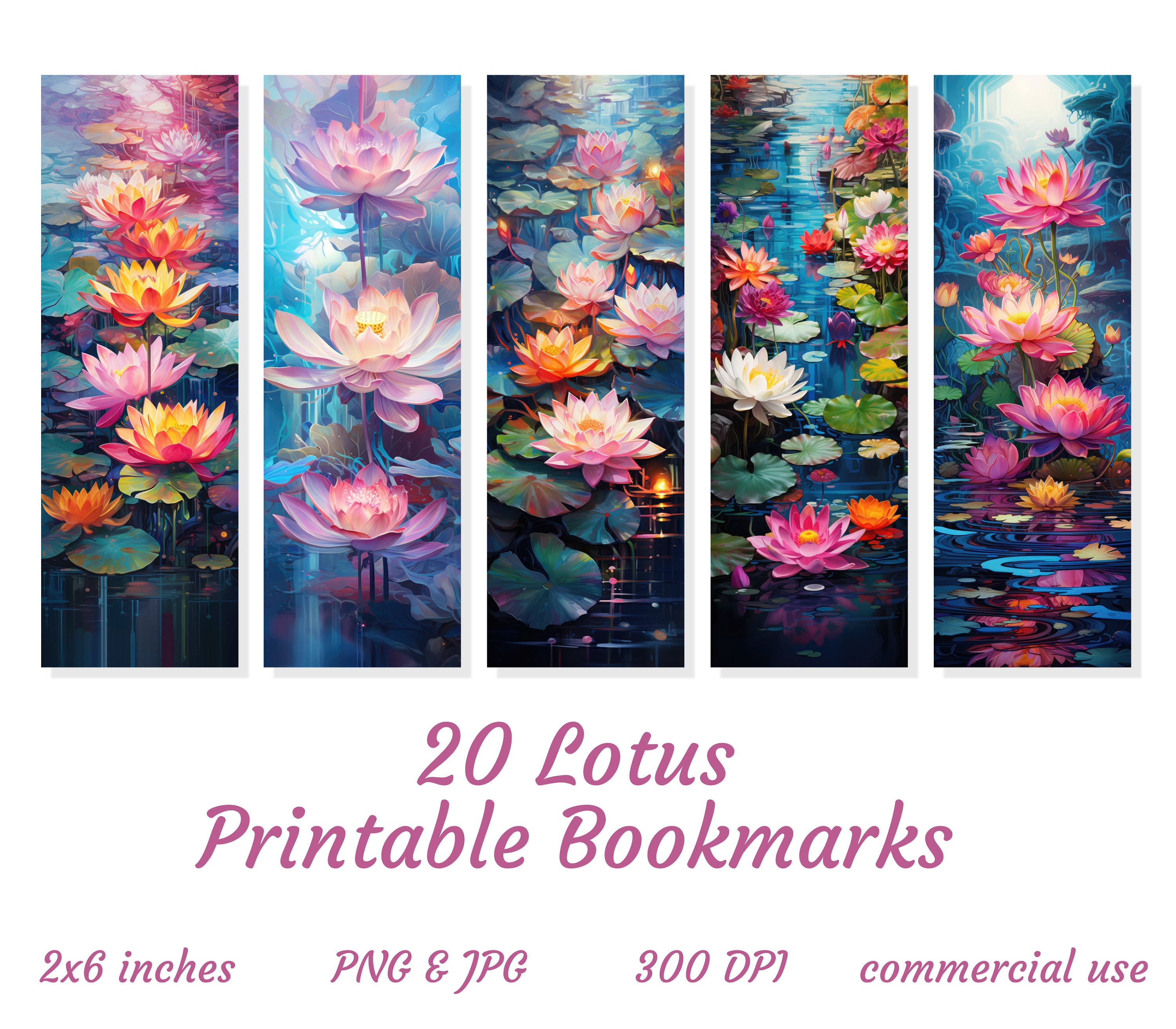 20 Lotus Bookmarks, Printable Bookmarks, Zen Bookmarks, Sublimation ...