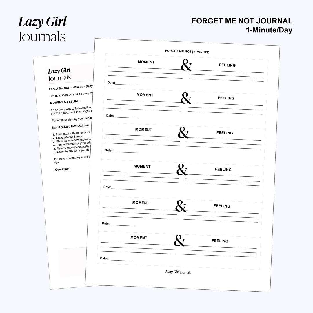 Forget Me Not Printable Journal - Minimalist - Scrapbook - Digital ...