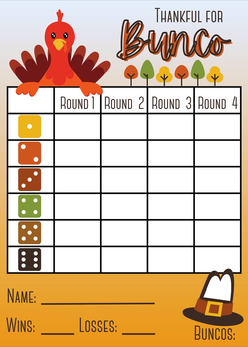Thanksgiving Bunco Card!! - Etsy