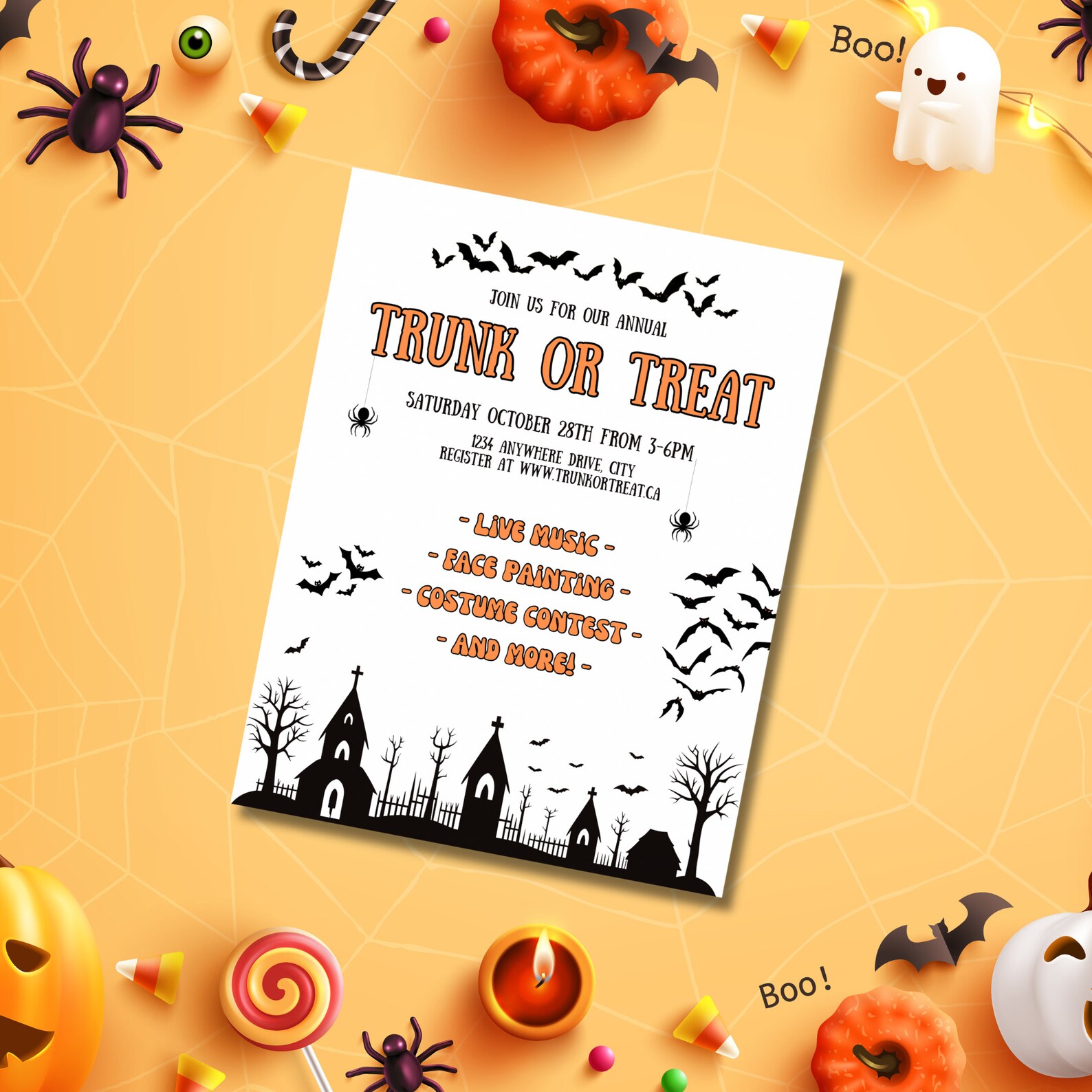 Canva Trunk or Treat Flyer, Halloween Party Flyer, Trunk or Treat ...