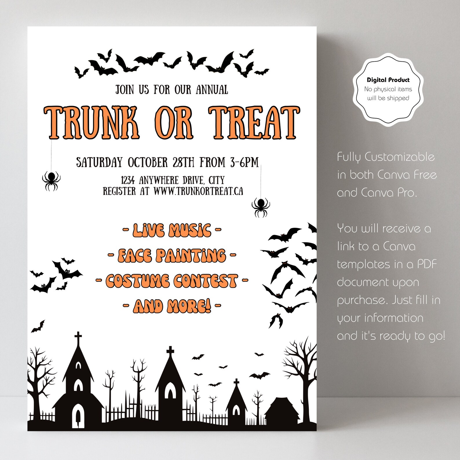 Canva Trunk or Treat Flyer, Halloween Party Flyer, Trunk or Treat ...