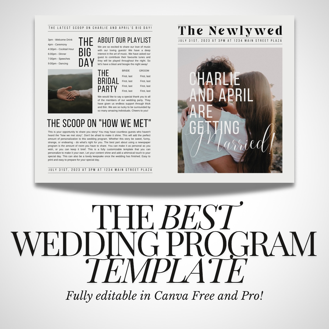 Editable Canva Template for Wedding Newspaper Program | Instant ...