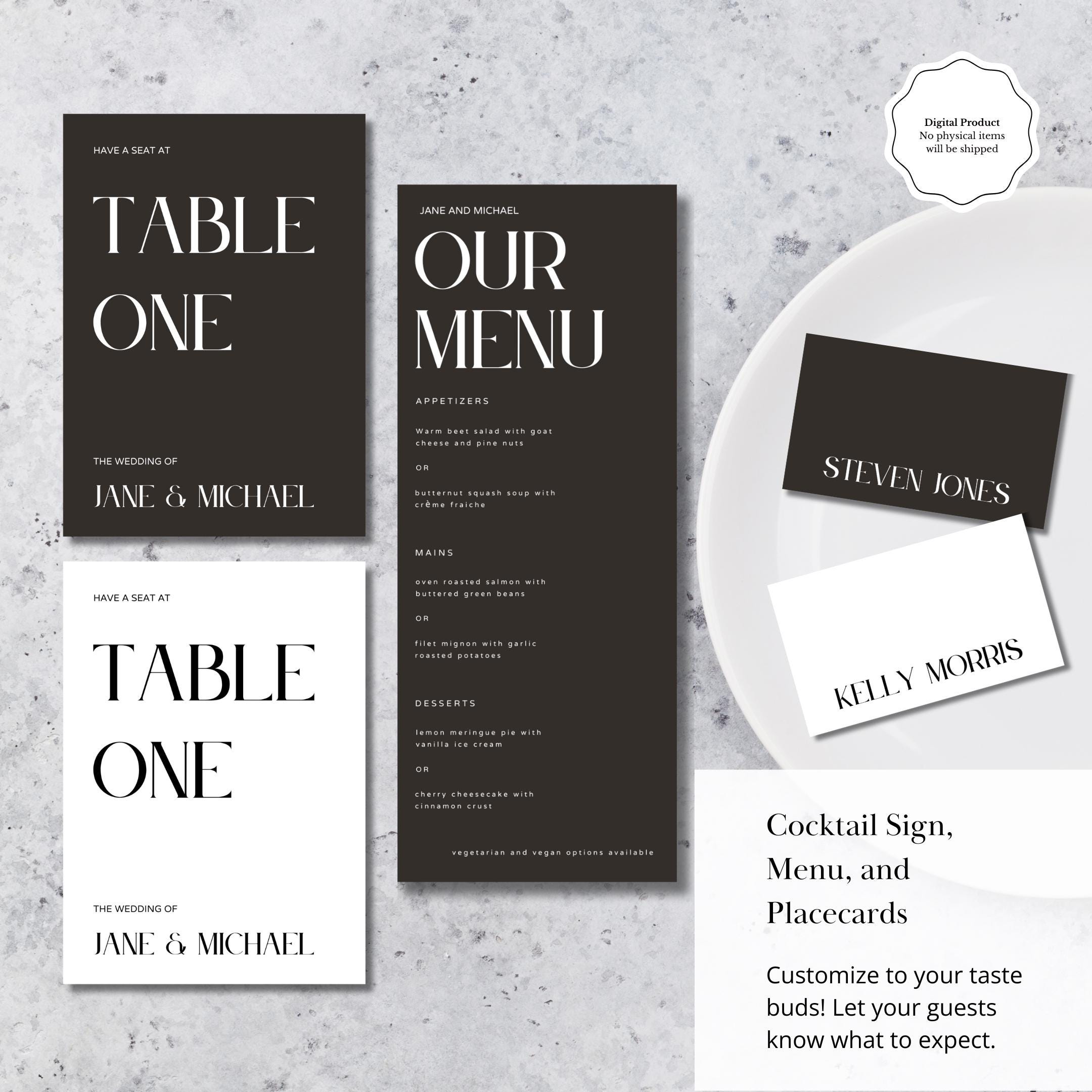 Printable Wedding Set DIY Invitation Bundle Elegant Editable Stationery ...