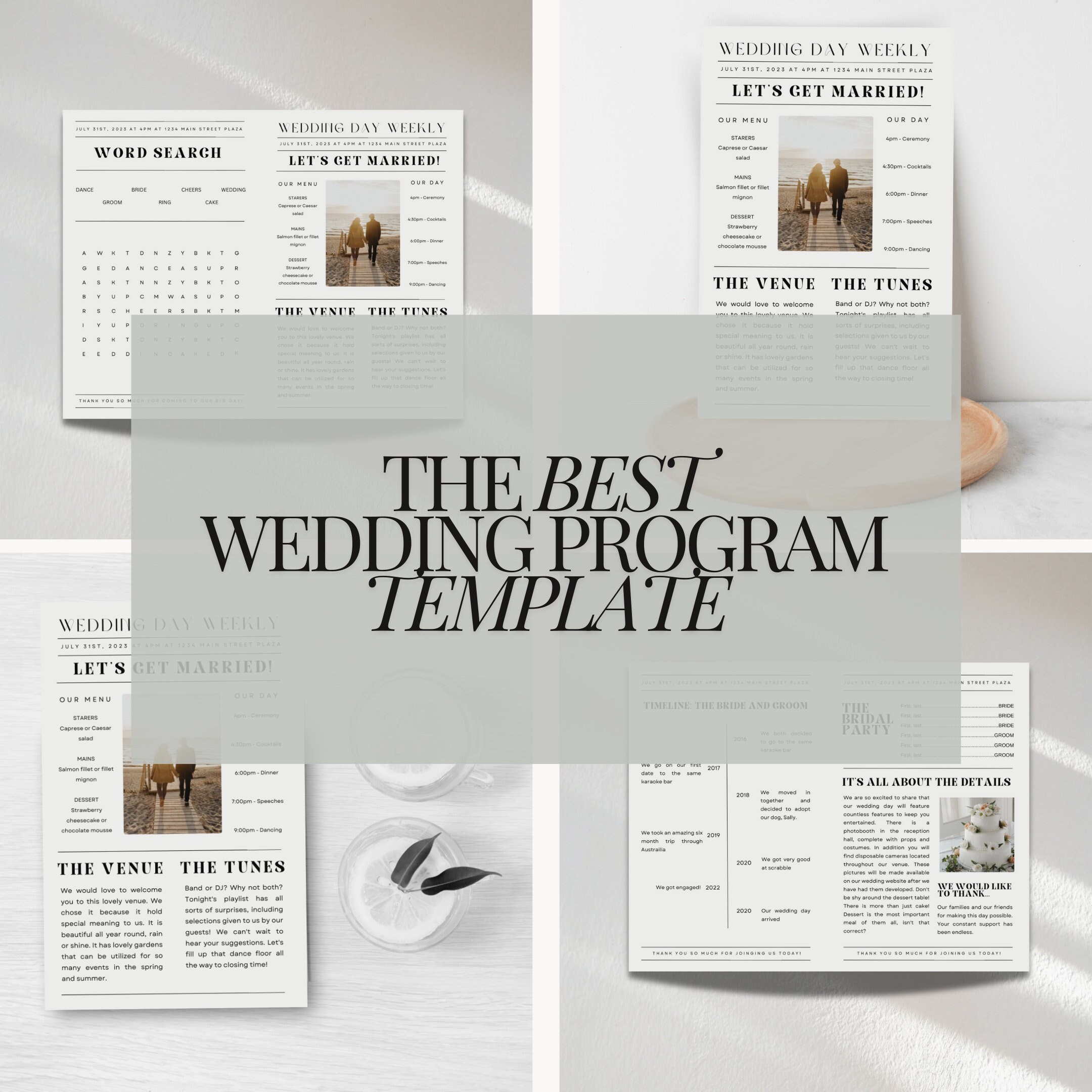 Editable Wedding Newspaper Program, Newspaper Wedding Program Template ...