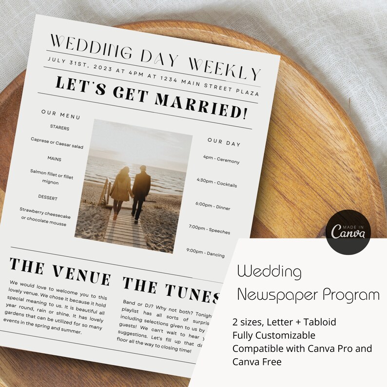 Wedding Newspaper Program, Custom Folded Wedding Program, Wedding ...