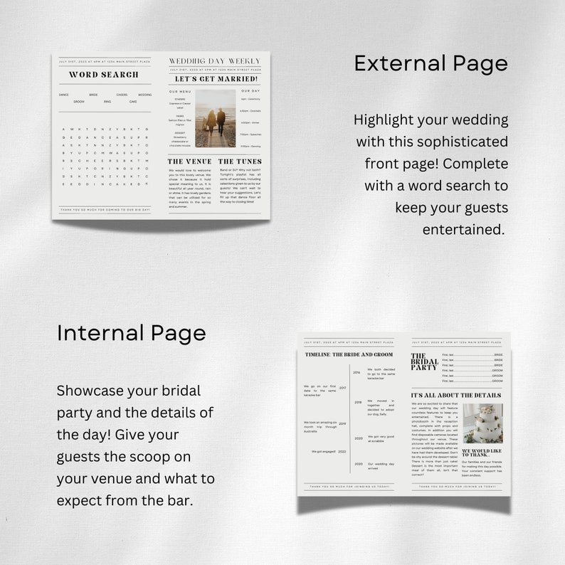 Editable Wedding Newspaper Program, Newspaper Wedding Program Template ...