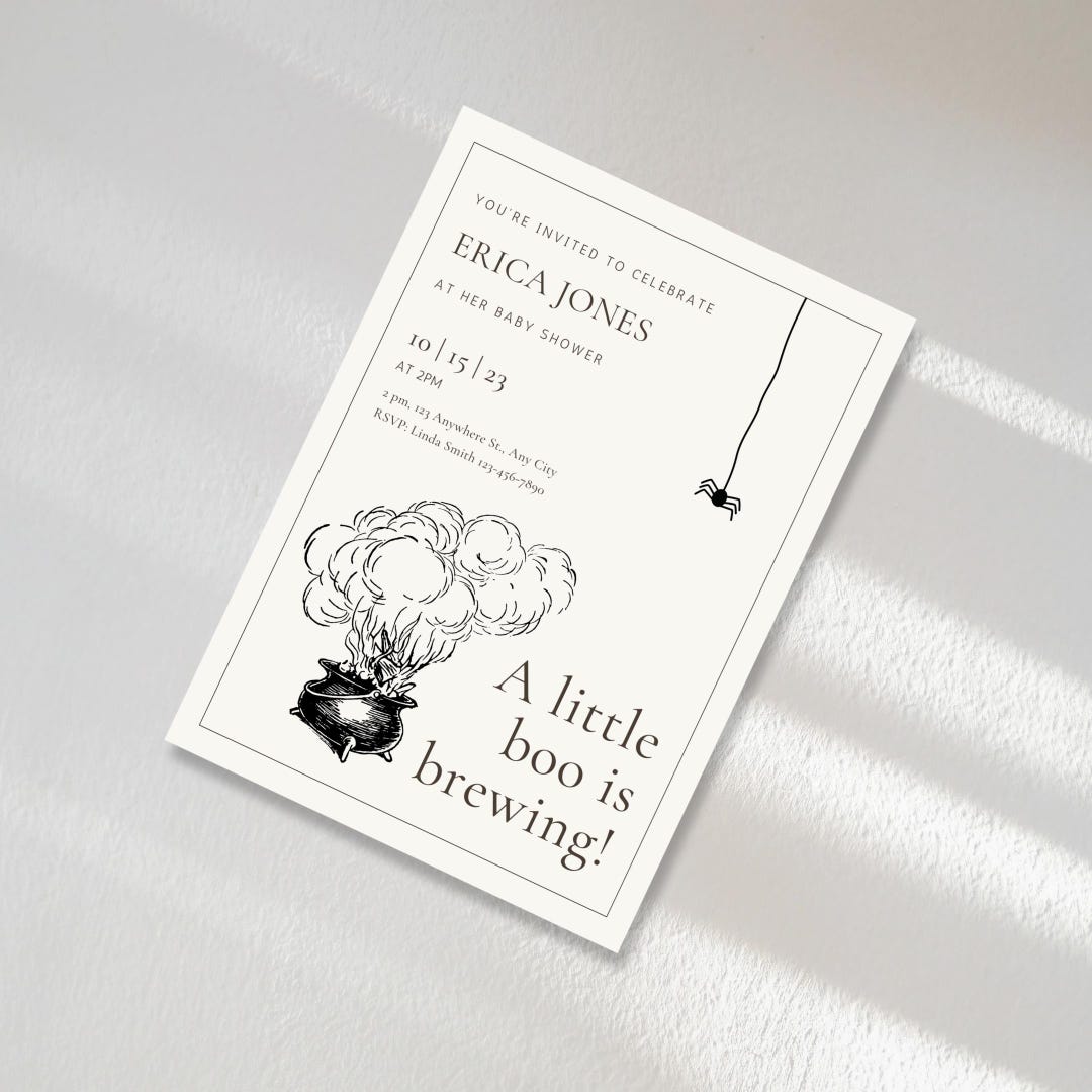 Editable Baby Shower Template, A Little Boo is Brewing Canva Invite ...