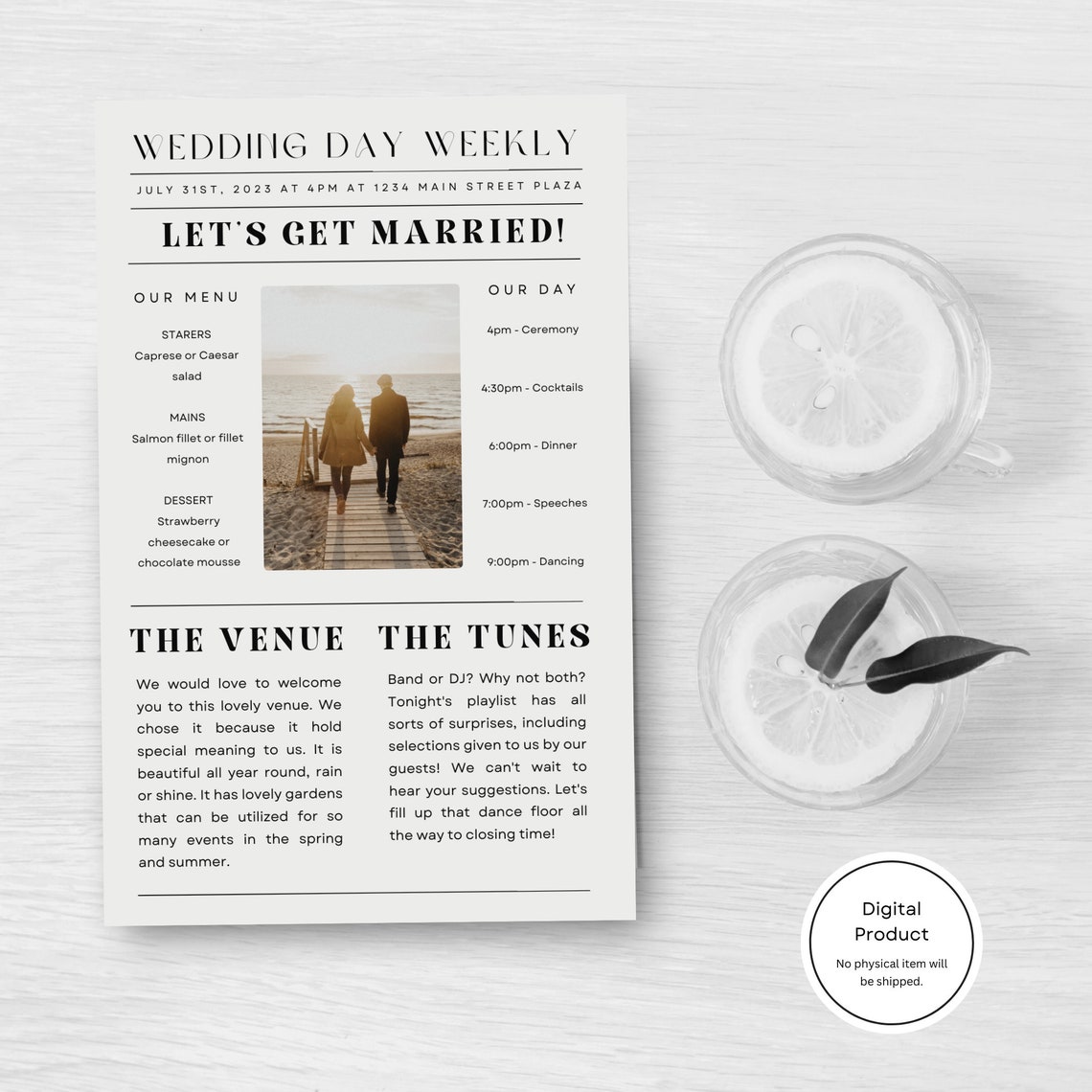 Editable Wedding Newspaper Program, Newspaper Wedding Program Template ...
