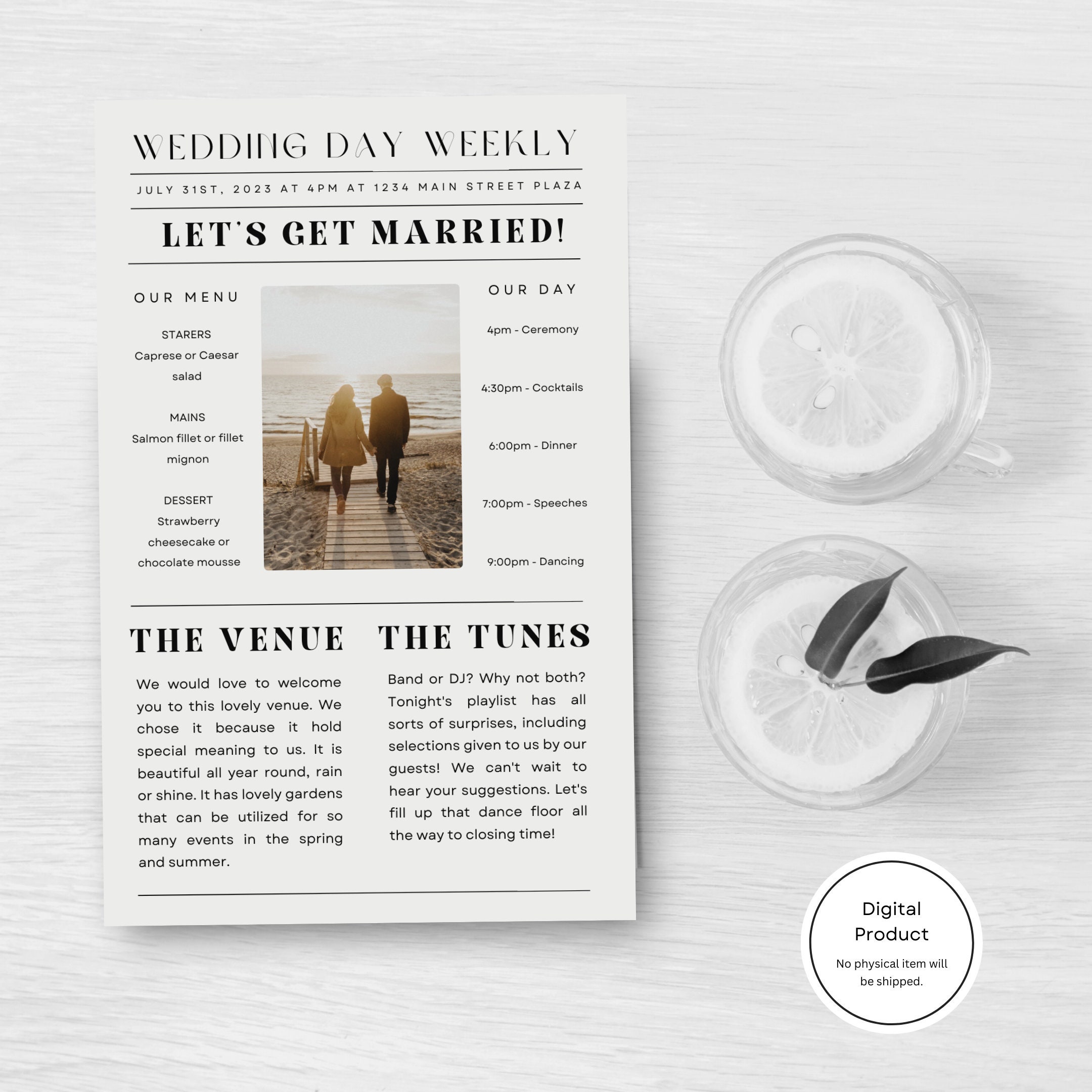 Editable Wedding Newspaper Program, Newspaper Wedding Program Template ...