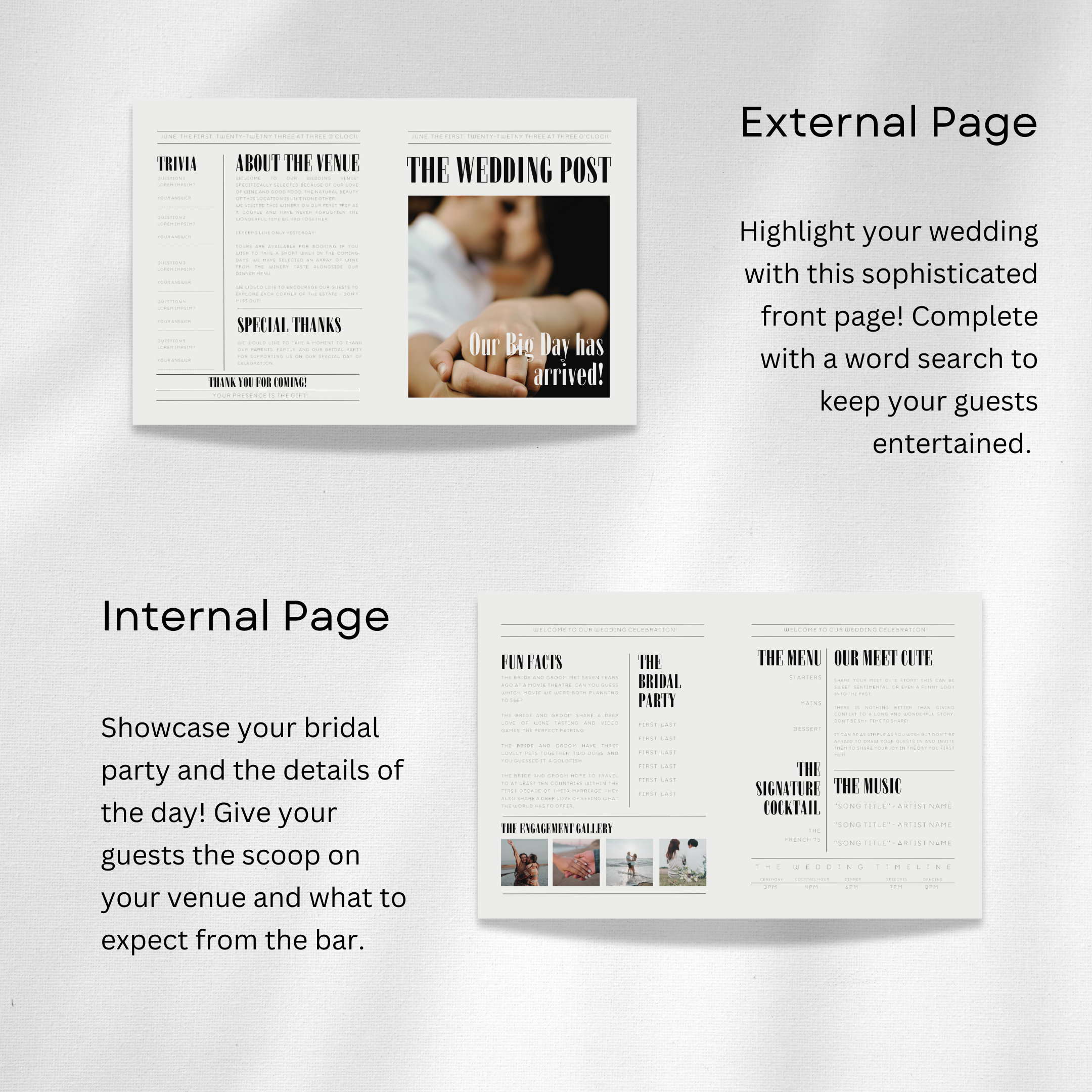 Newspaper Style Wedding Program Instant Download - Etsy