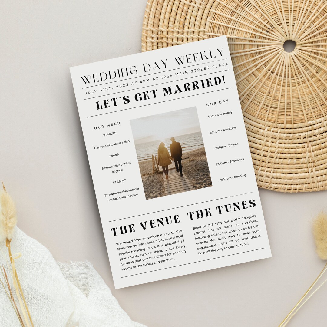 Newspaper Wedding Booklet, Wedding Newspaper Program, Custom Folded ...