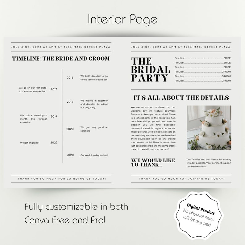 Wedding Newspaper Program, Custom Folded Wedding Program, Wedding ...