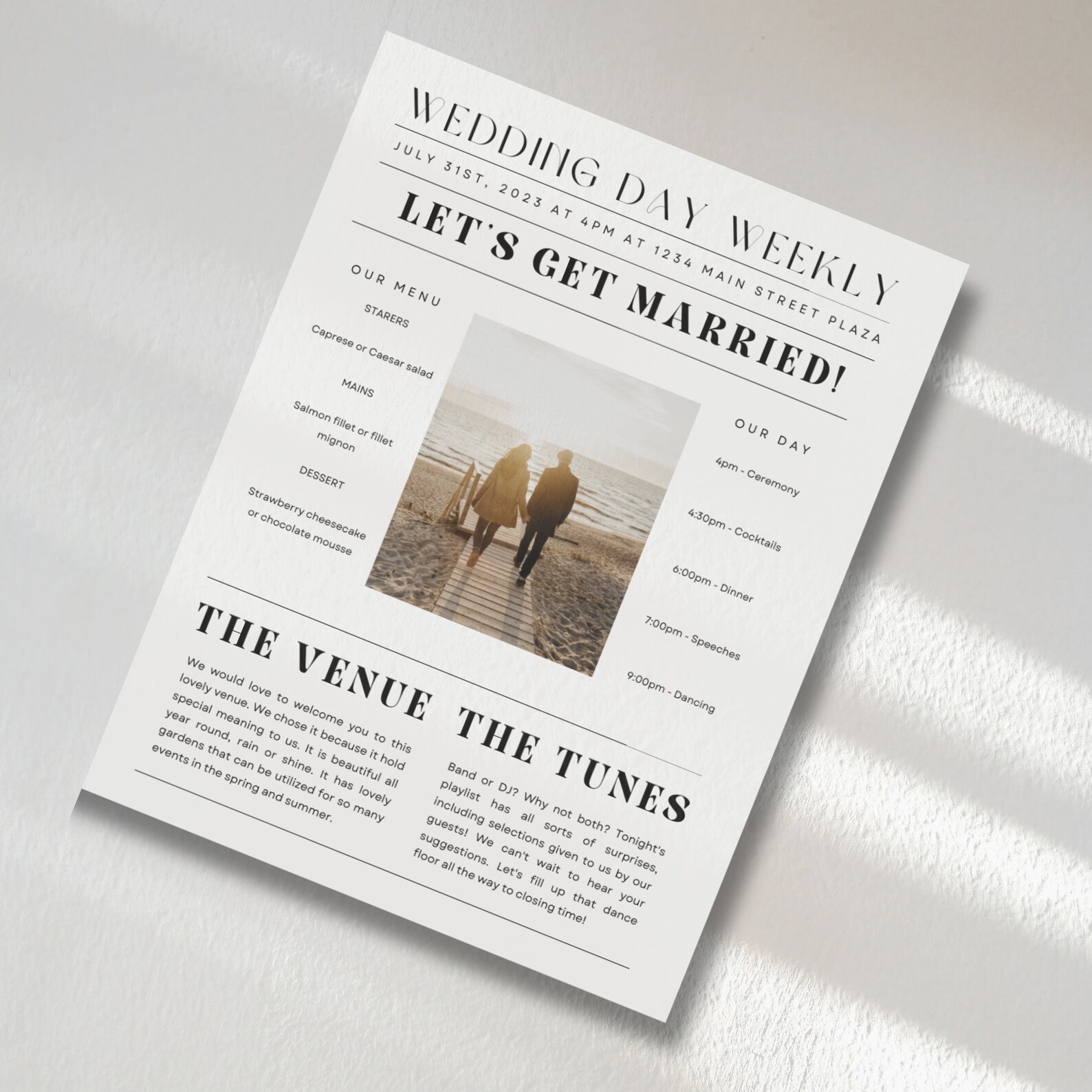 Wedding Newspaper Program, Custom Folded Wedding Program, Wedding ...