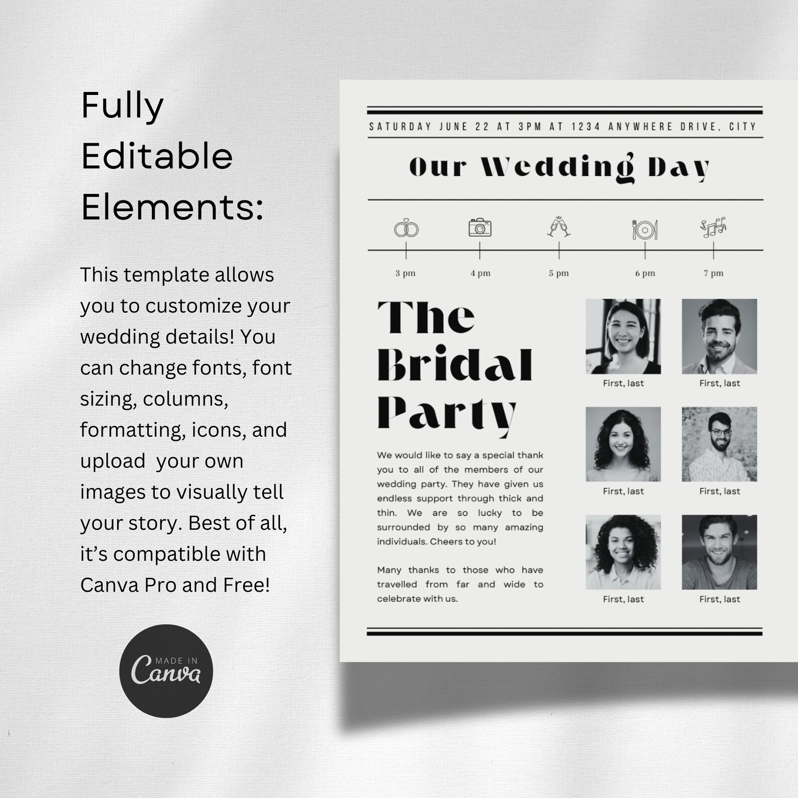 Personalized Wedding Newspaper Program, Editable Canva Template ...