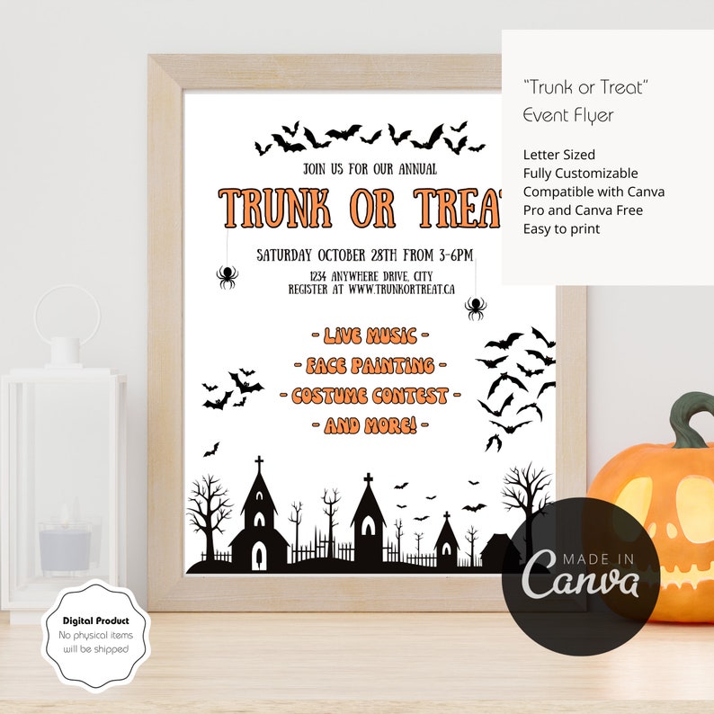 Canva Trunk or Treat Flyer, Halloween Party Flyer, Trunk or Treat ...