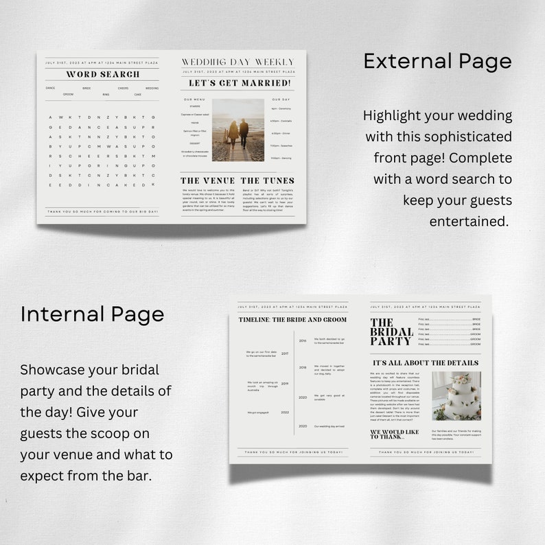 Custom Wedding Newspaper, Canva Template, Folded Program, Printable and ...