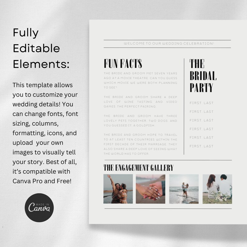 Newspaper Style Wedding Program Instant Download - Etsy