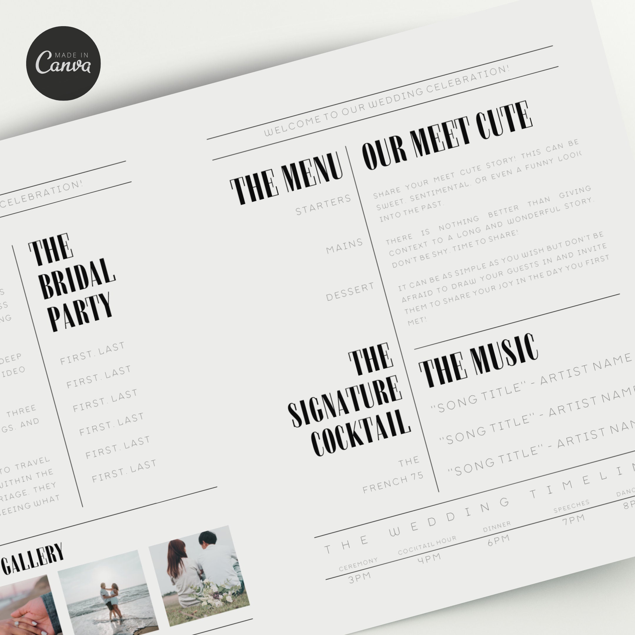 Newspaper Style Wedding Program Instant Download - Etsy