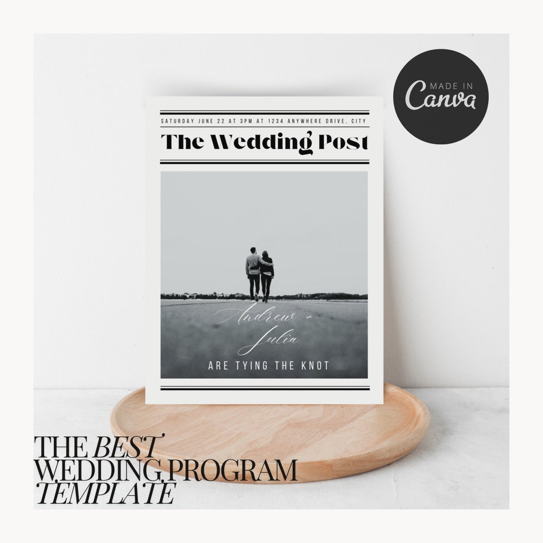 The Wedding Post Editable Canva Newspaper Template Custom Folded ...