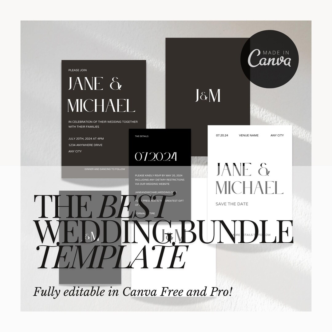 Printable Wedding Set DIY Invitation Bundle Elegant Editable Stationery ...