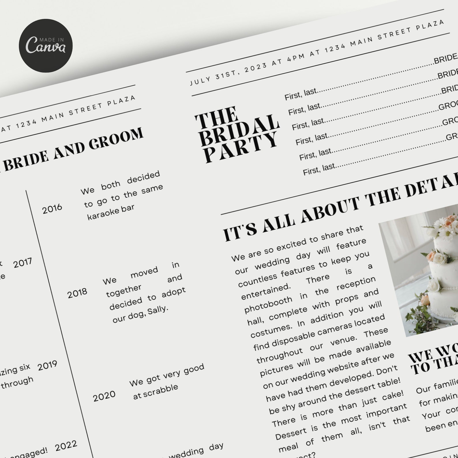 Editable Wedding Newspaper Program, Newspaper Wedding Program Template ...