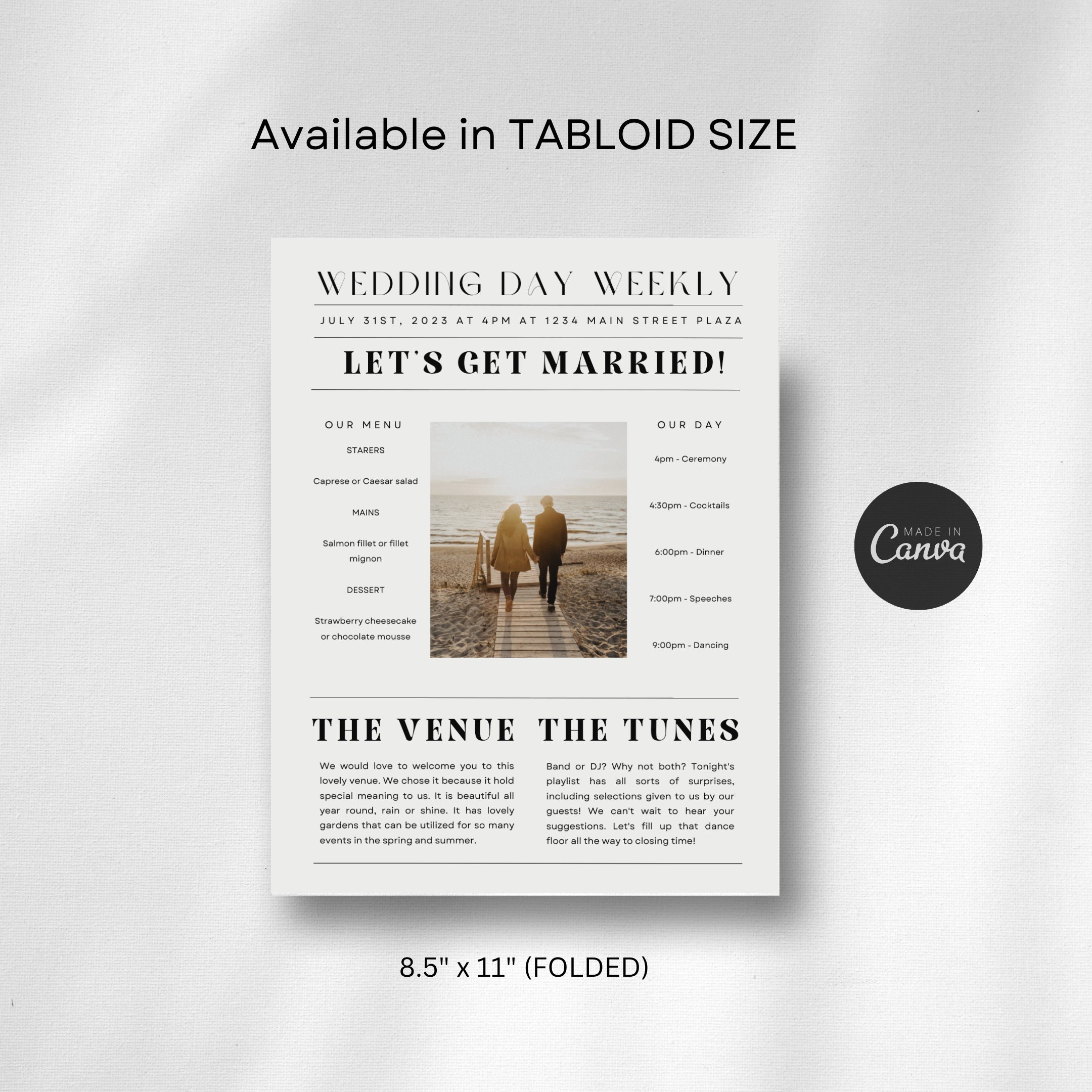 Custom Wedding Newspaper, Canva Template, Folded Program, Printable and ...