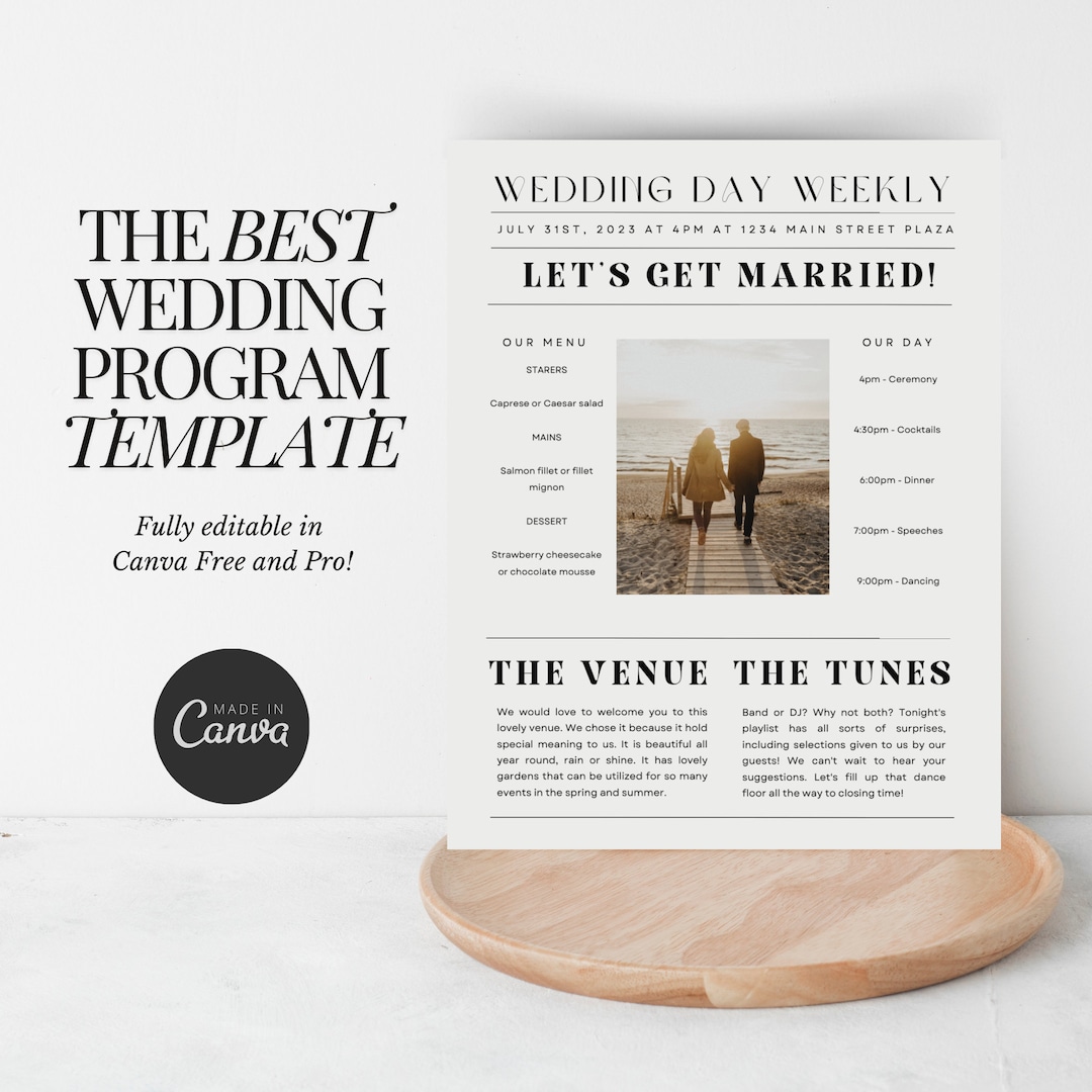 DIY Wedding Program Template, Canva Editable Newspaper, Fun Folded ...