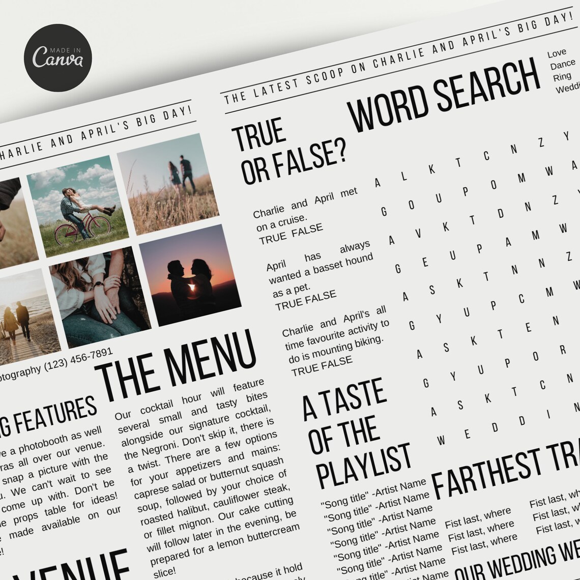 Editable Canva Template, DIY Printable Wedding Programs, Fun Wedding ...