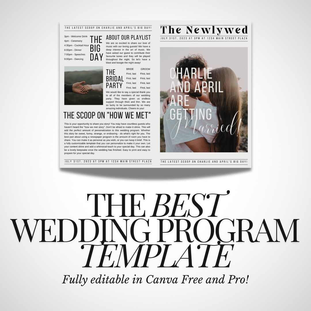 DIY Printable Wedding Programs, Printable Wedding Newspaper Program ...