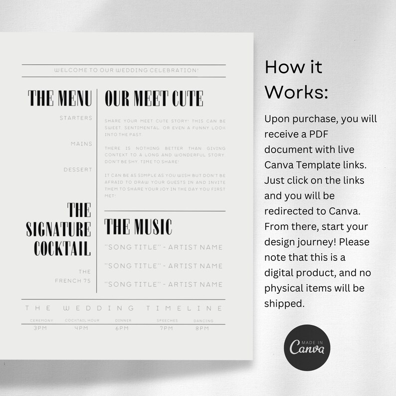 Newspaper Style Wedding Program Instant Download - Etsy