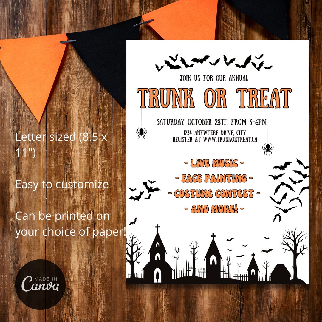 Canva Trunk or Treat Flyer, Halloween Party Flyer, Trunk or Treat ...