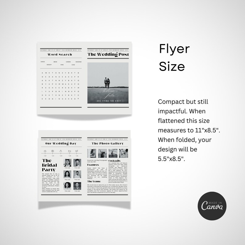 Editable Canva Wedding Newspaper Program Template | Modern Printable ...