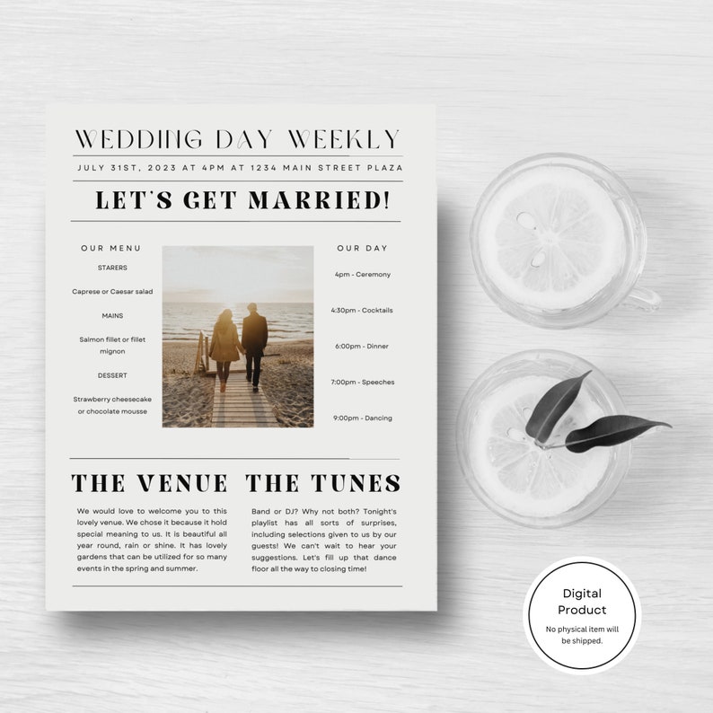 Custom Wedding Newspaper, Canva Template, Folded Program, Printable and ...