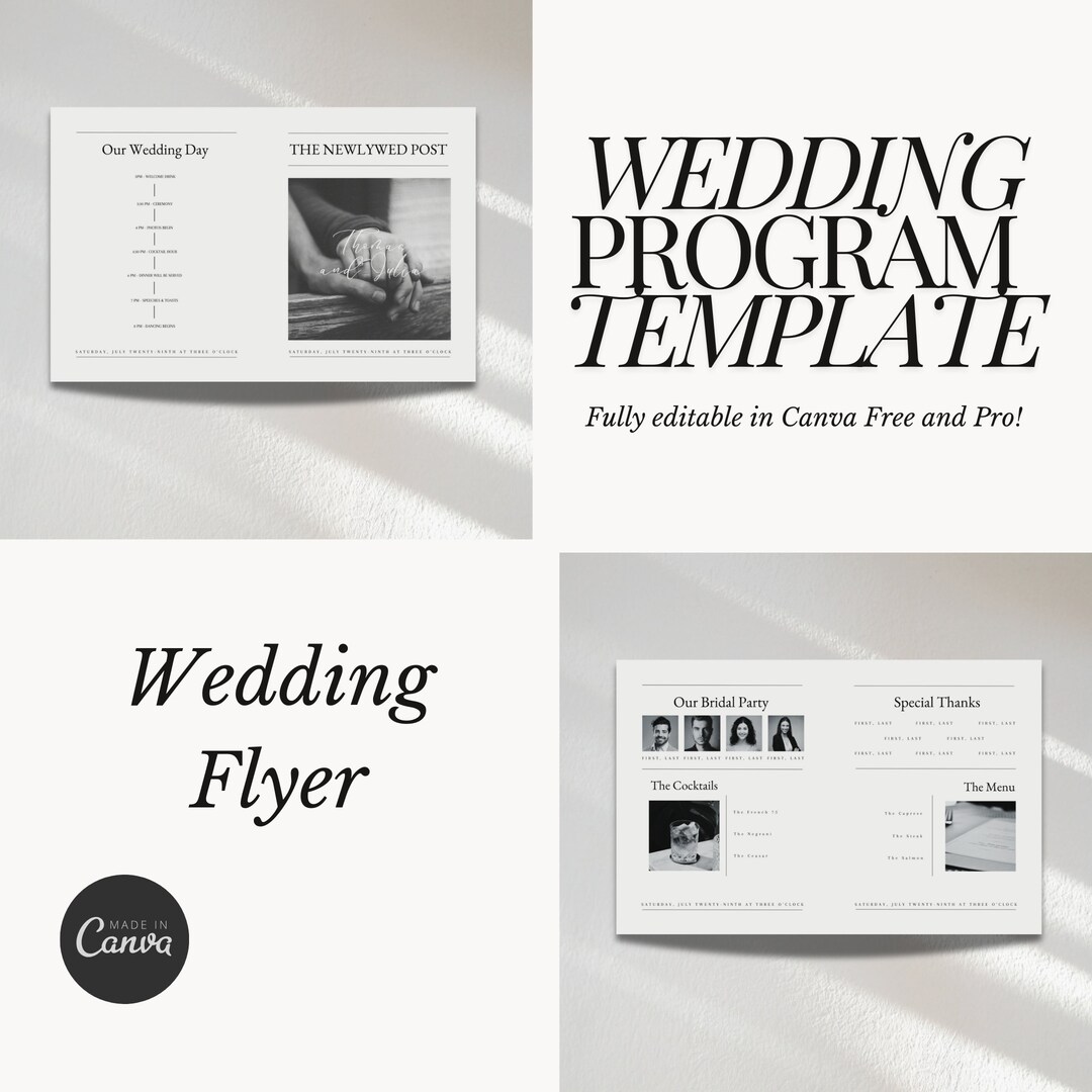 Folded Program Template, Classic Ceremony Program, Printable Canva ...