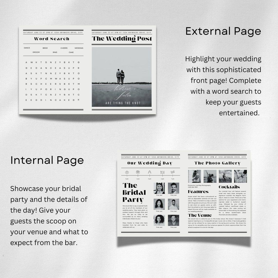 Personalized Wedding Newspaper Program, Editable Canva Template ...