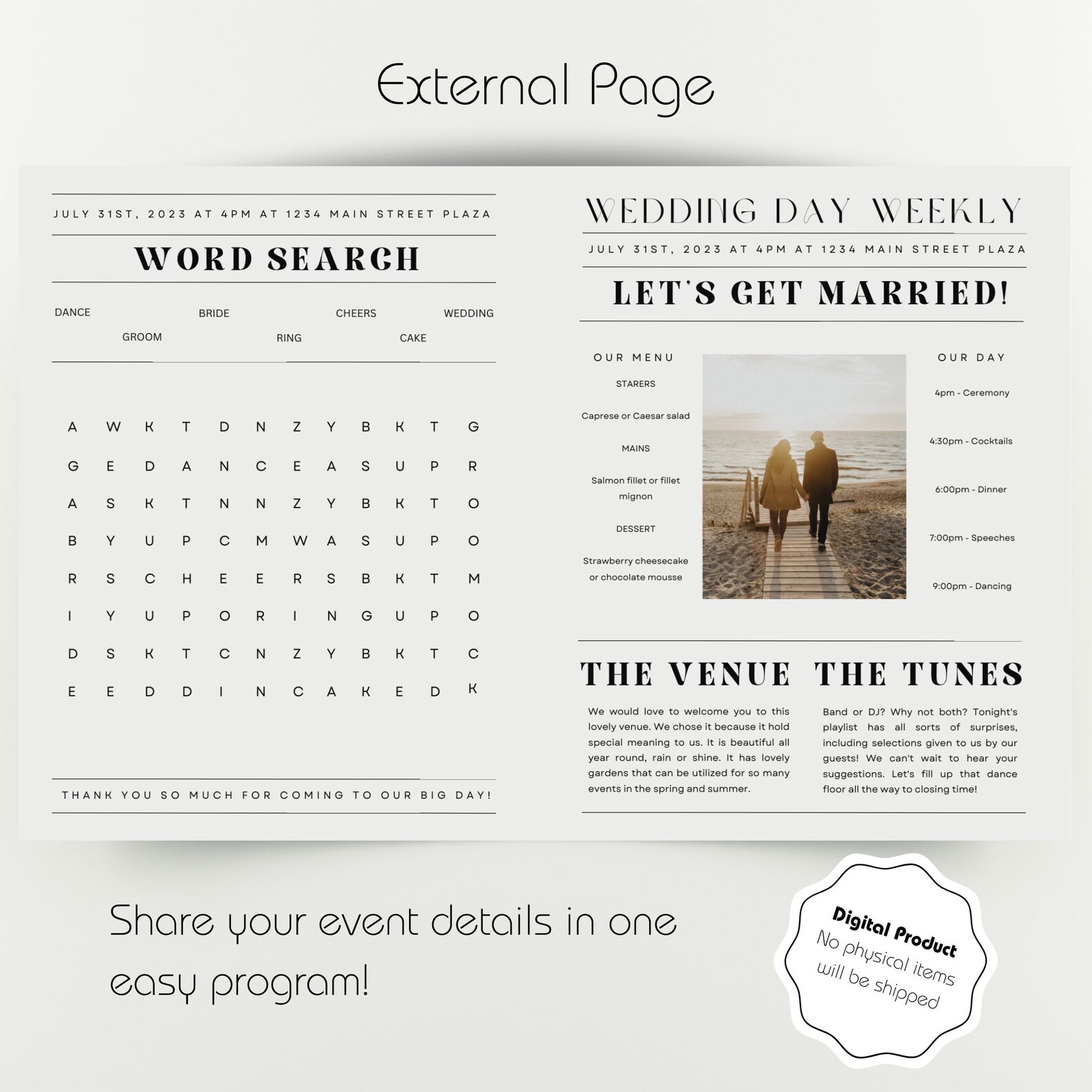 Wedding Newspaper Program, Custom Folded Wedding Program, Wedding ...