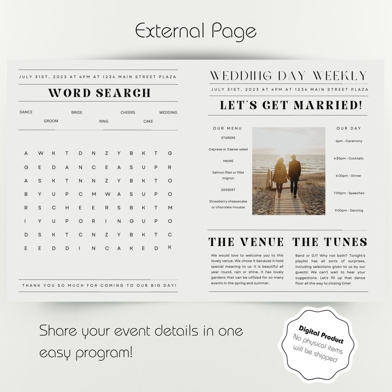 Wedding Newspaper Program, Custom Folded Wedding Program, Wedding ...