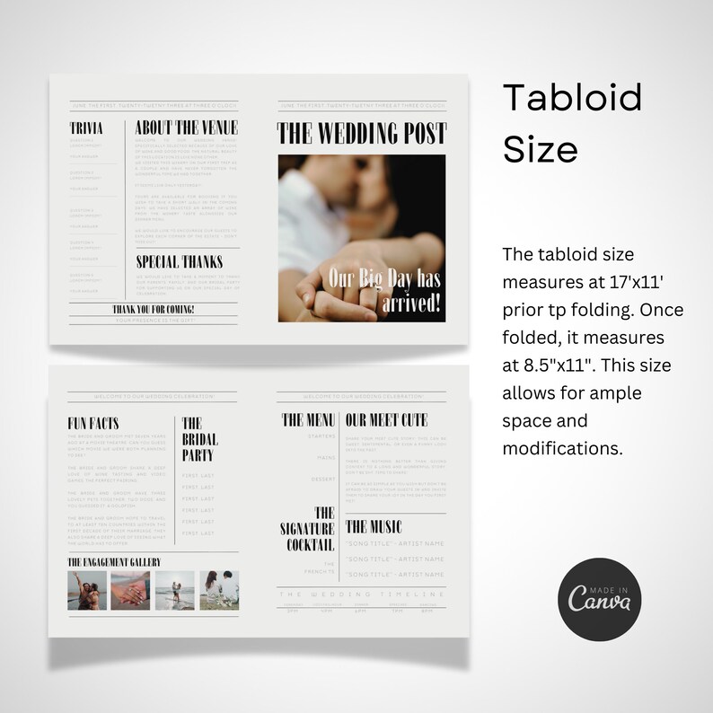 Newspaper Style Wedding Program Instant Download - Etsy