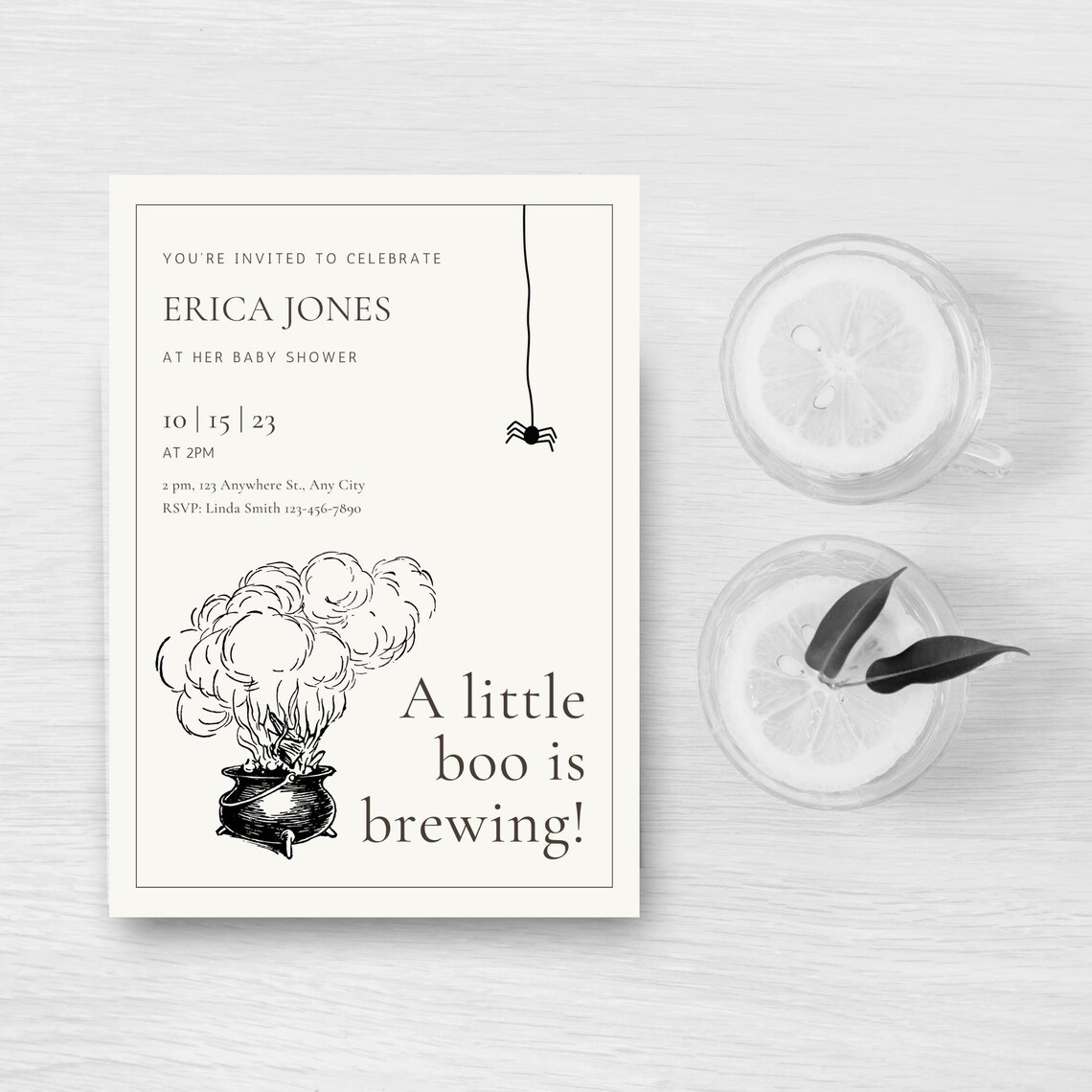 Halloween Baby Shower Canva Template, A Little Boo is Brewing Editable ...