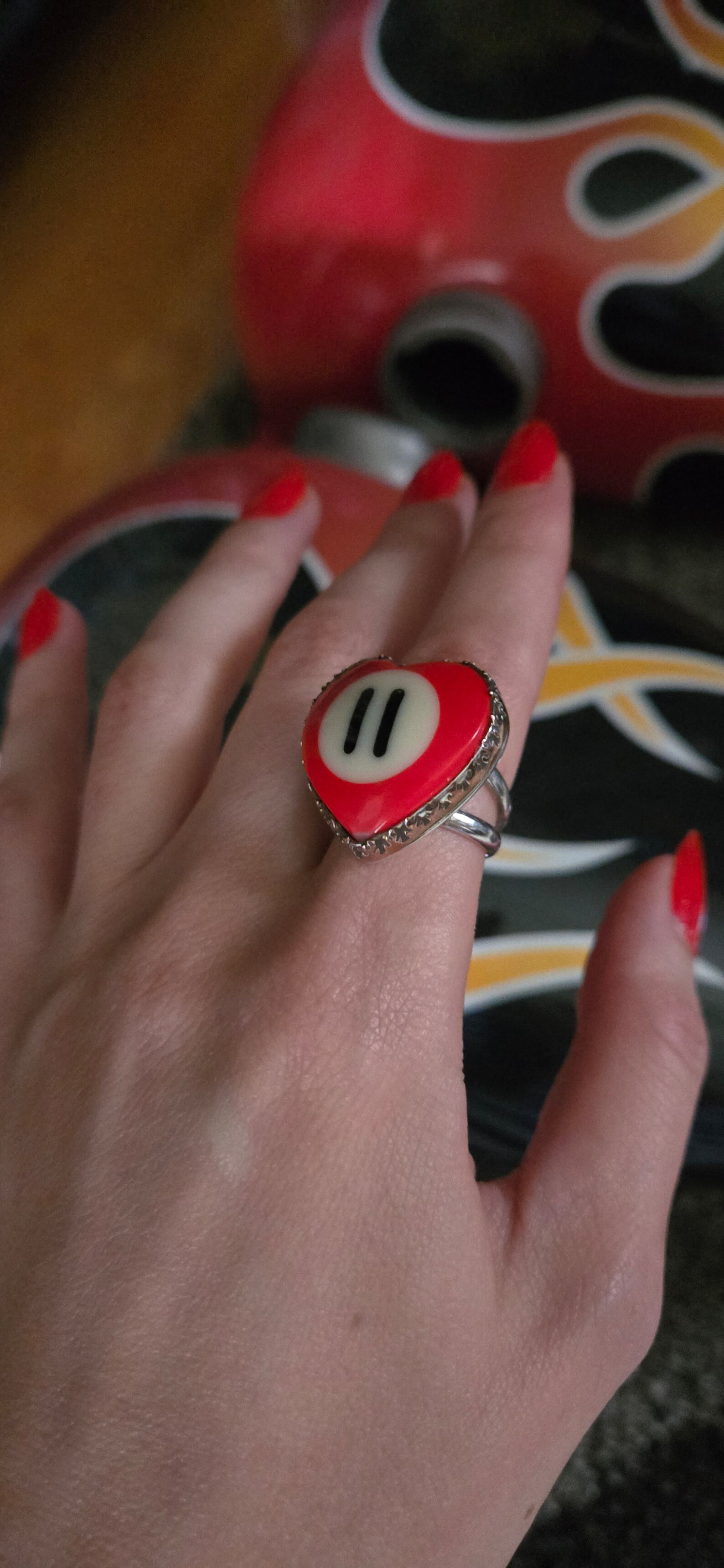 Billiard Ball Sterling Silver Heart Shaped Ring 11 - Etsy