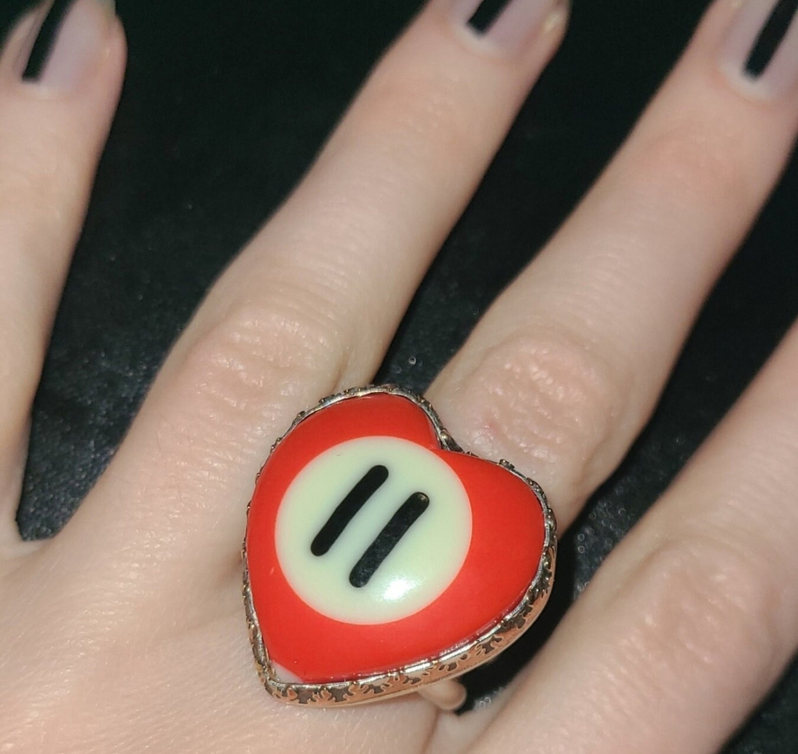 Billiard Ball Sterling Silver Heart Shaped Ring 11 - Etsy