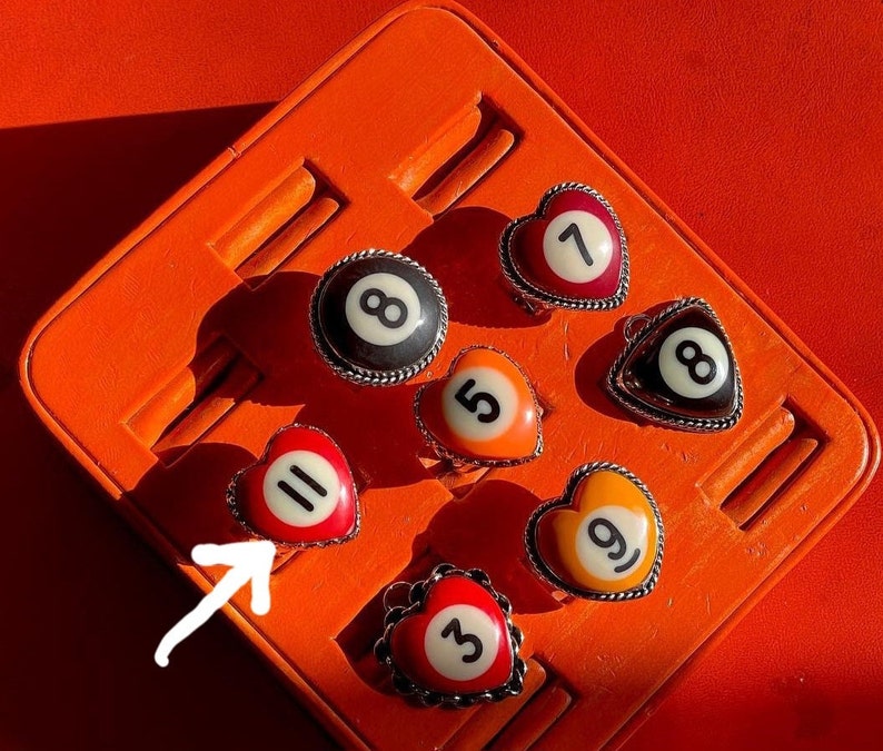 Billiard Ball Sterling Silver Heart Shaped Ring 11 - Etsy