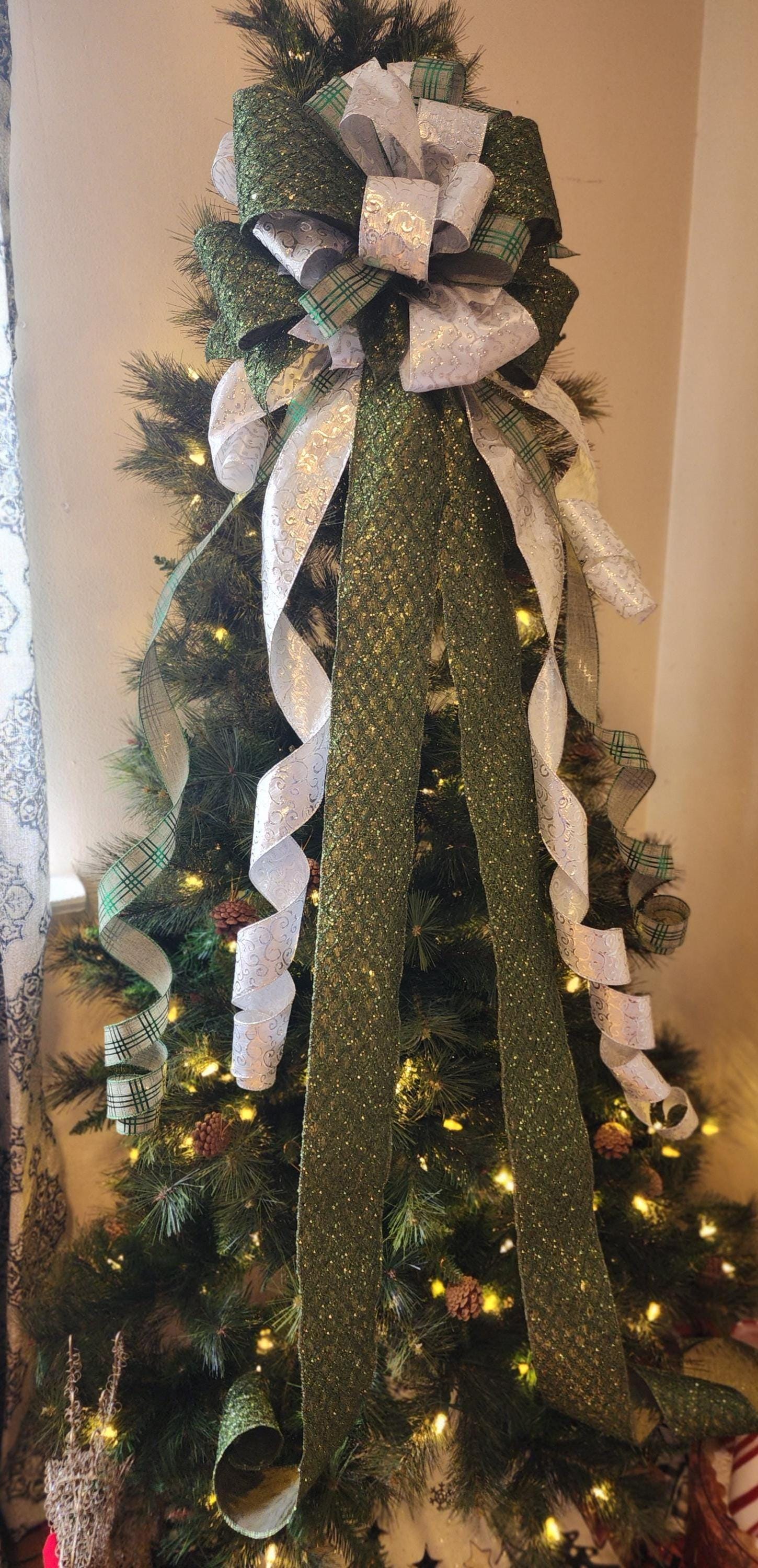 The Sasha Green Christmas Tree Topper Bow, Premium XL Xmas Ribbon ...
