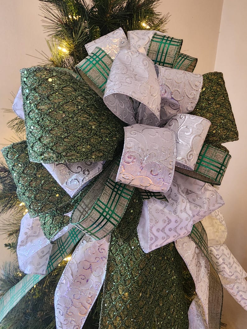 The Sasha Green Christmas Tree Topper Bow, Premium XL Xmas Ribbon ...